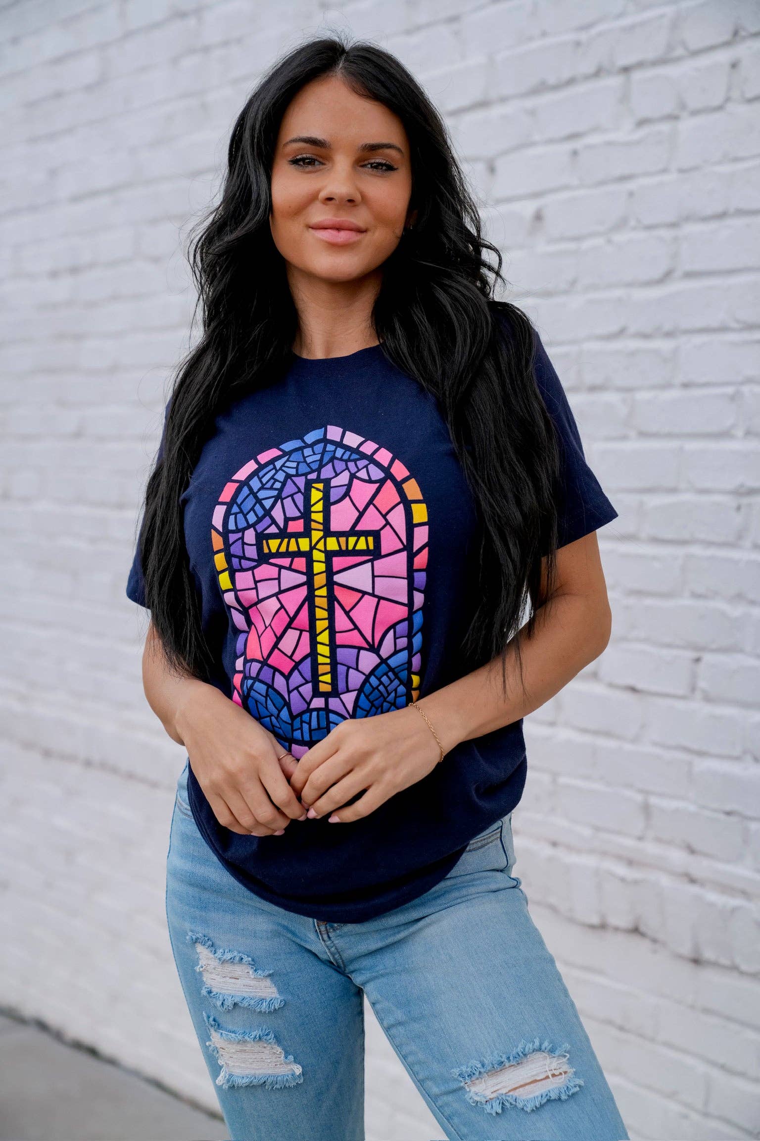 Stained Glass Cross graphic tee – Rockin A Design TX
